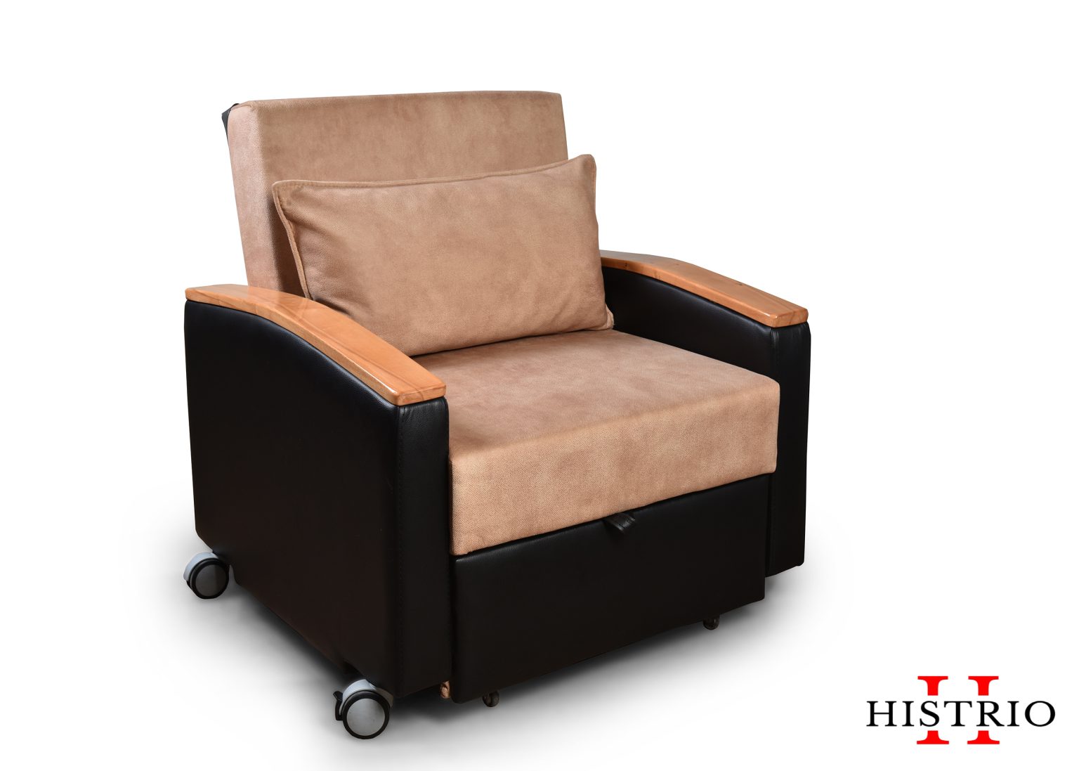 SOFT TEKERLEKLİ AHŞAP KOLLU YATAK OLAN KOLTUK – Histrio